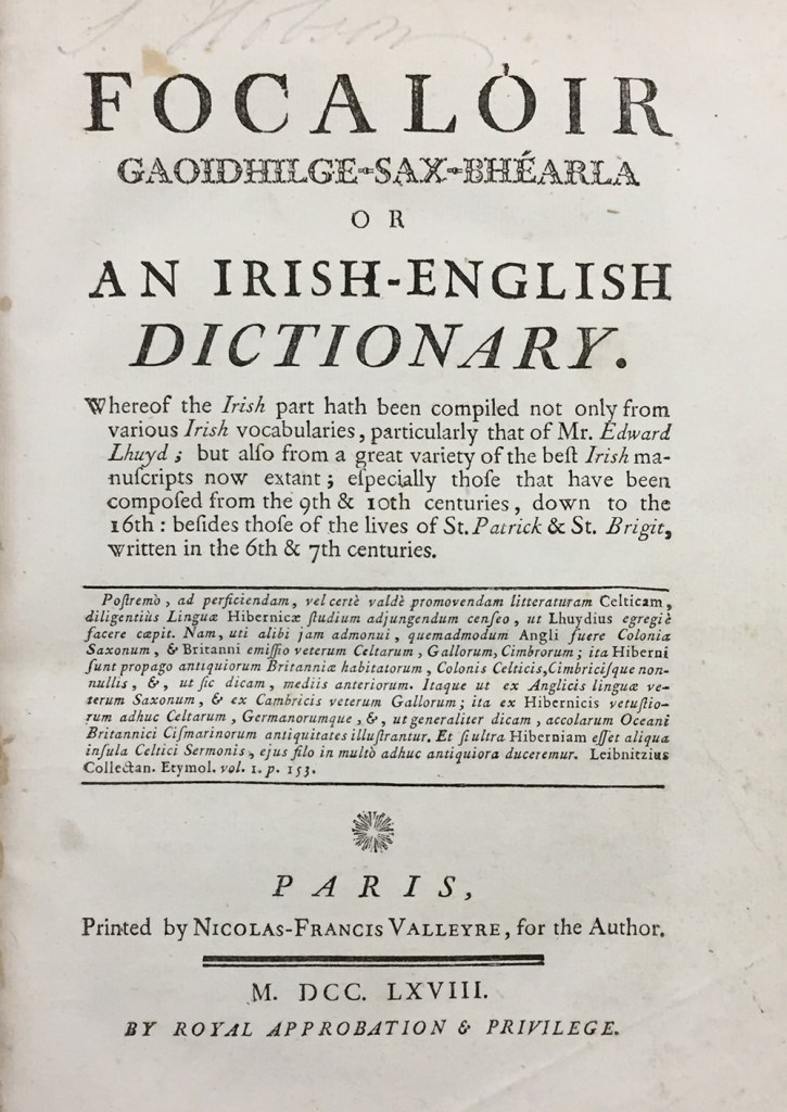 O’Brien’s Irish-English Dictionary (Paris, 1768) - Unique and Distinctive